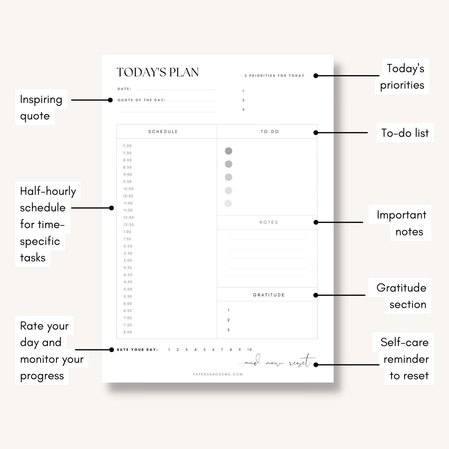 Daily planner pad A4 | 50 tear-off sheets for daily planning